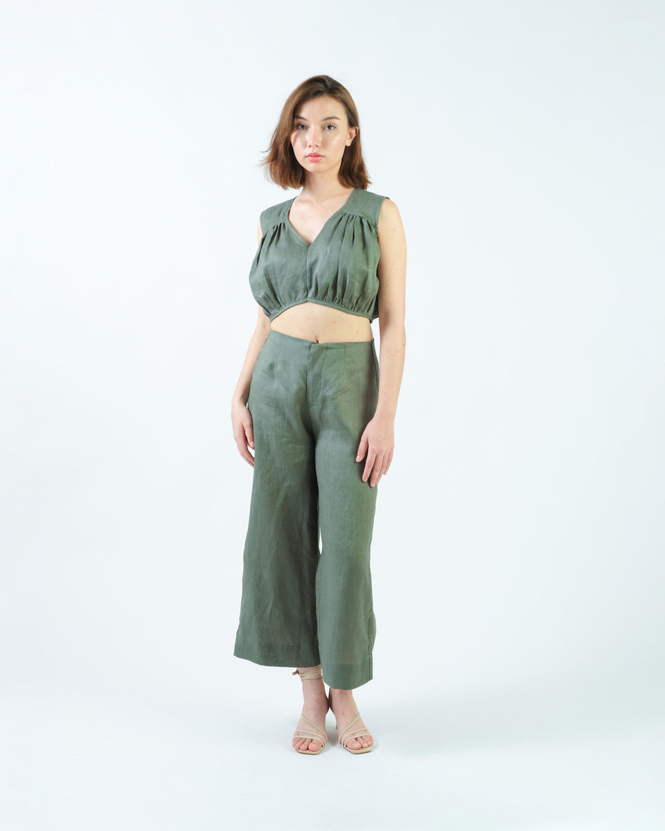 GATHERED CROP TOP in forest – lisatelier.co